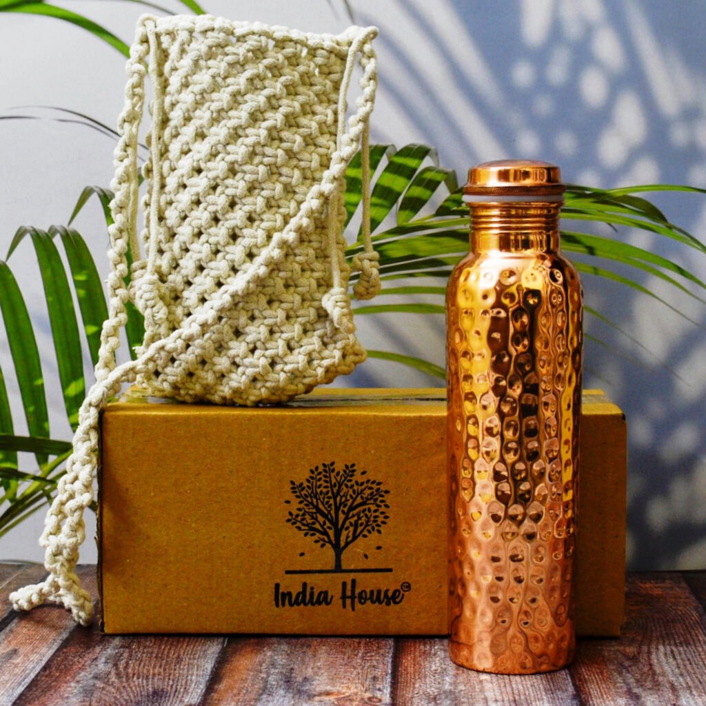 India House Handcrafted 100% Pure Copper Water Bottle – Hammered Bottle ...